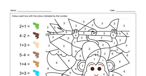 Hanging monkey (math and colouring) – Animaplates